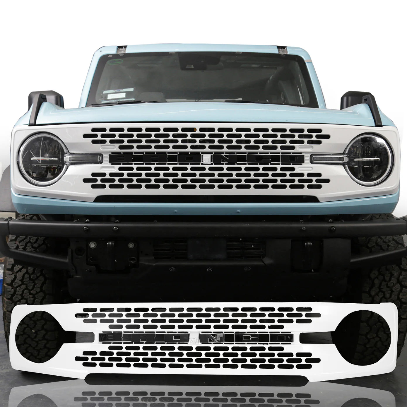2021+ Ford Bronco High-End Glossy White Front Grille - Fits 2 & 4 Door ...
