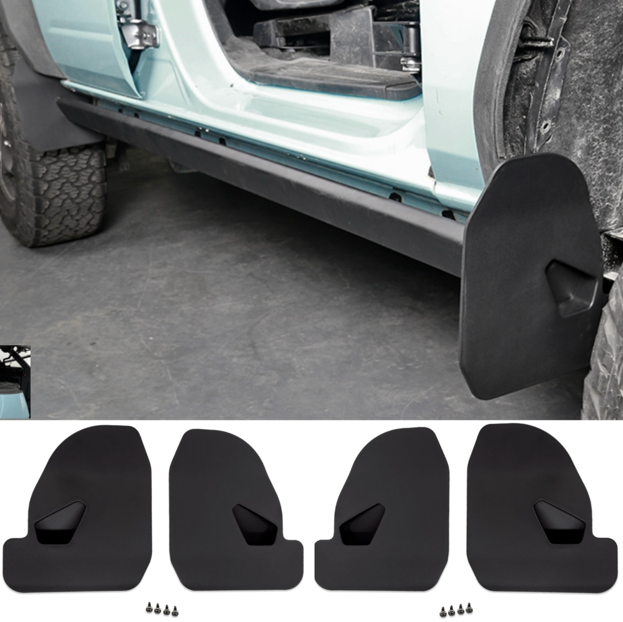 2021+ Ford Bronco Rock Rail End Mud Flaps Front & Rear (4-Piece) - Fit ...